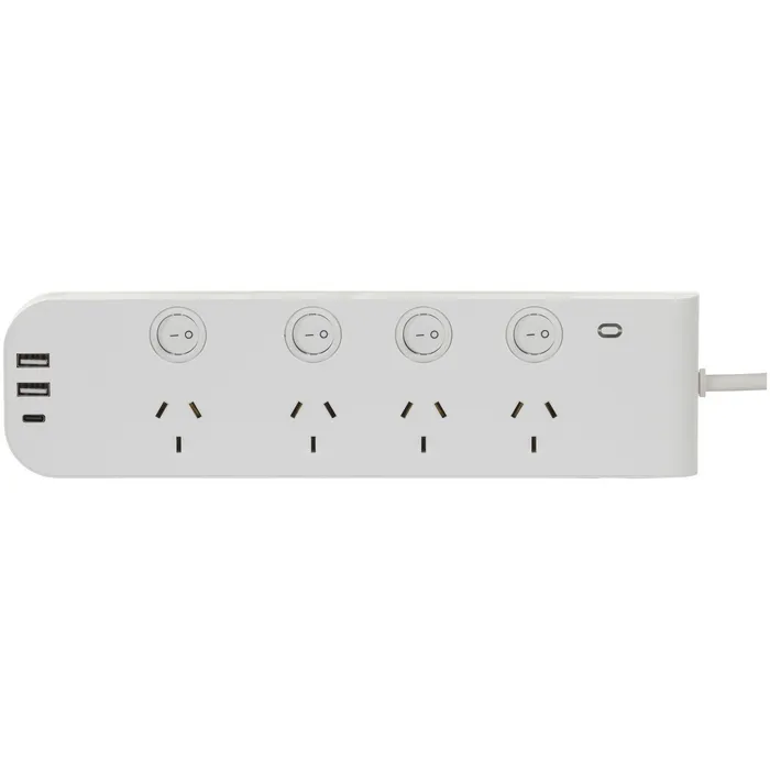 4 Way Surge Protected Switch Power board with 2 x USB Type-A + 1 x Type ...