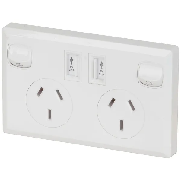10A Double GPO Power Point with Dual USB Charge Ports | Jaycar New Zealand
