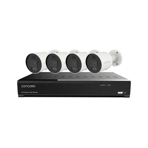 Concord 8 Channel 4K NVR Kit with 4 x 12MP Bullet Cameras featuring Red ...