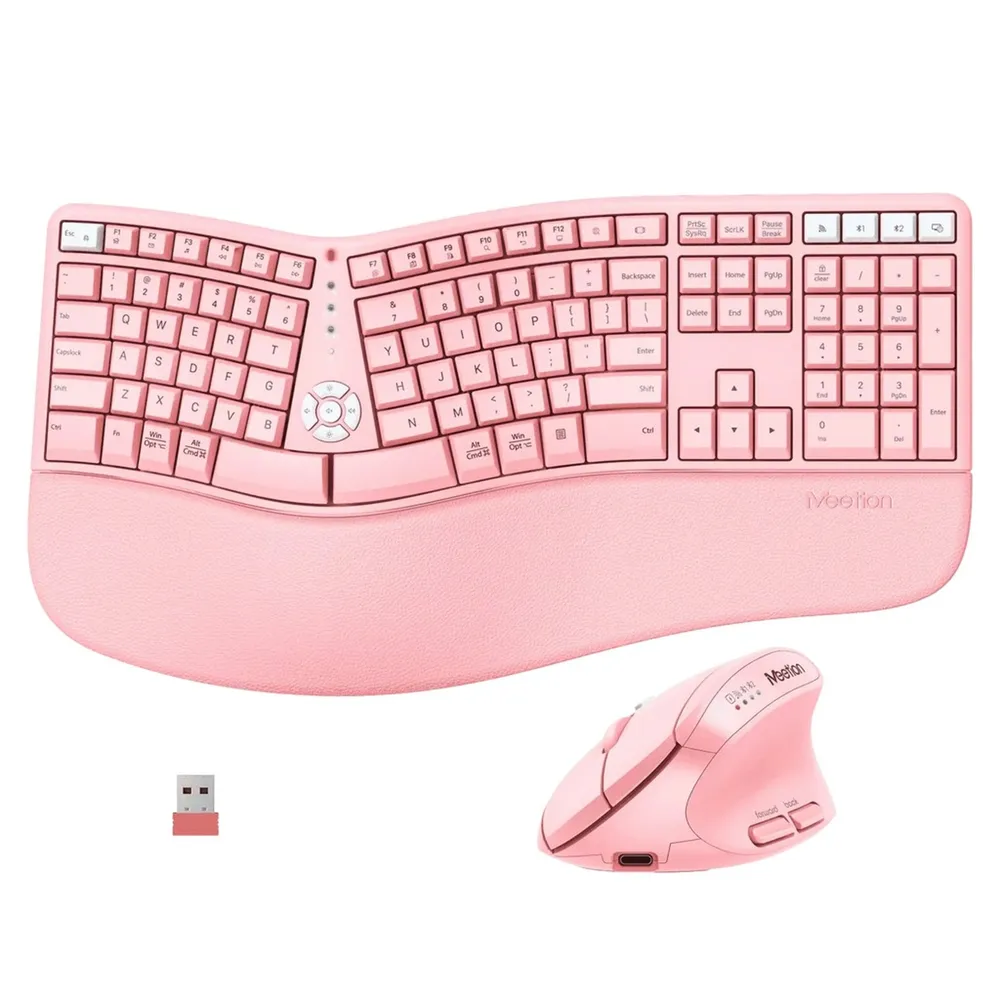 MEETION 2.4GHz Ergo Wireless Keyboard + Mouse Combo Pink | Jaycar New ...