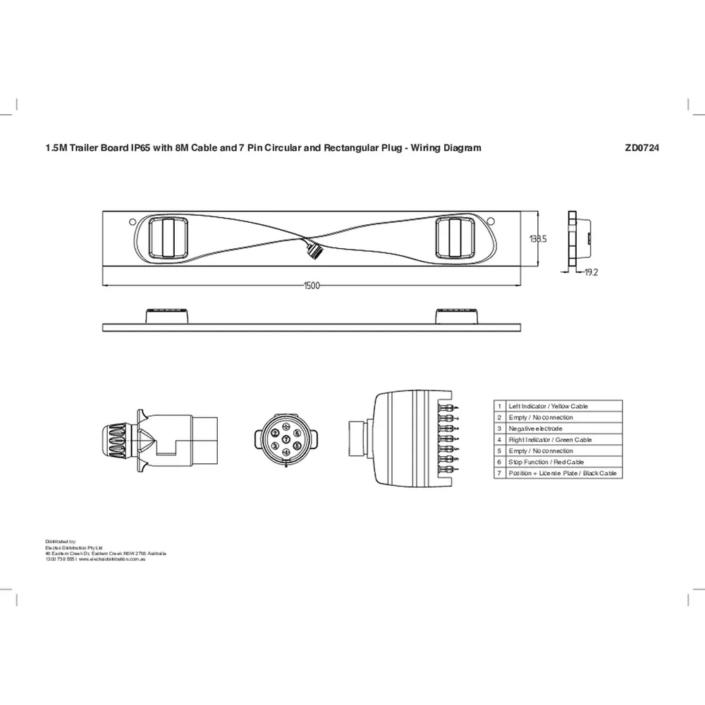 1.5M Trailer Board IP65 with 8M Cable and 7 Pin Circular and ...